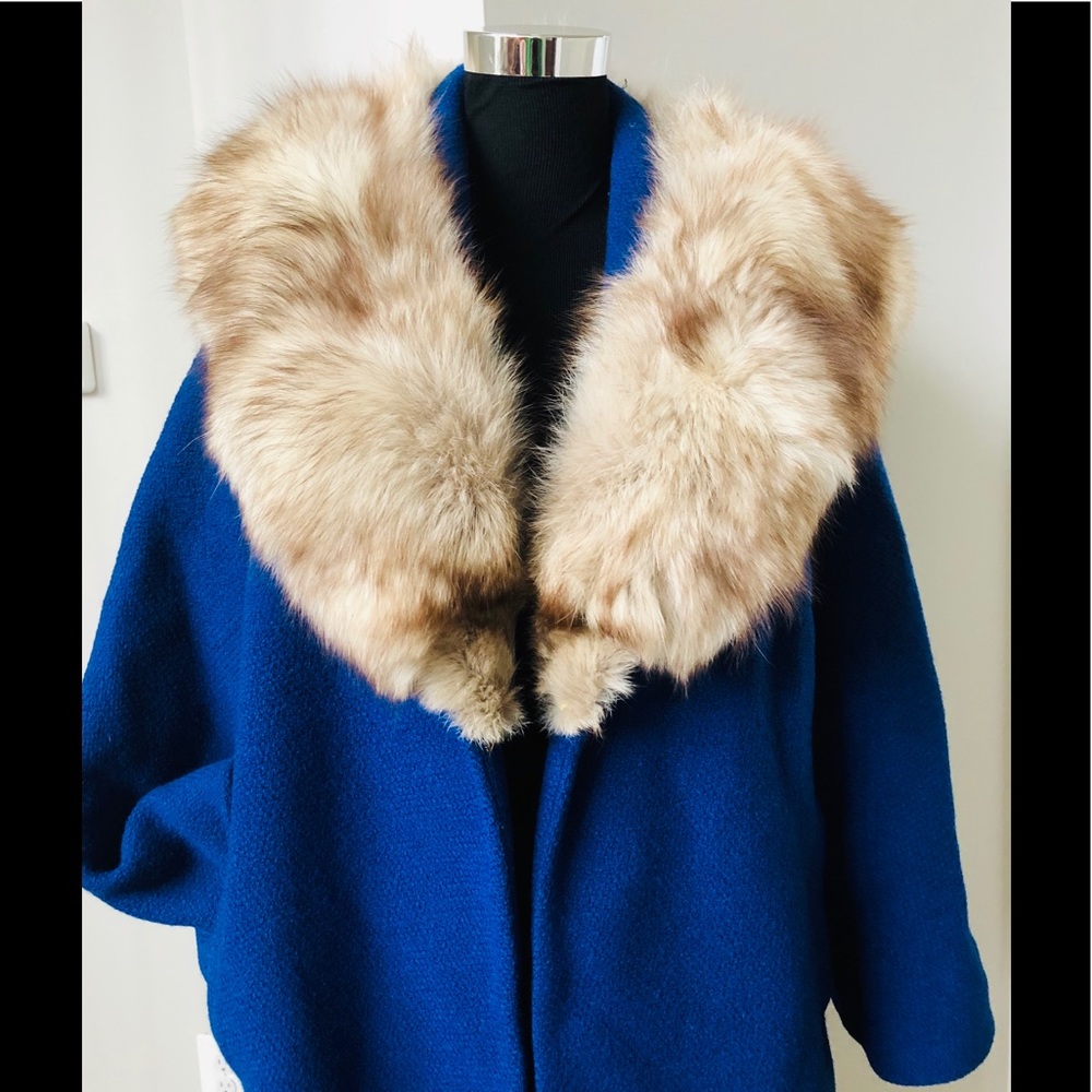 1950s Vintage Cobalt Blue Coat With Fur Collar - Gem